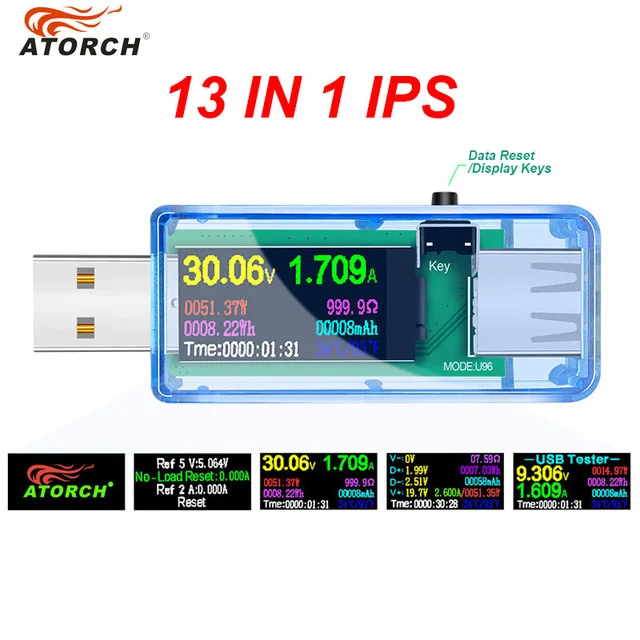 U96P 13 in 1 USB Tester Current Voltage Indicator Electric Ammeter ...