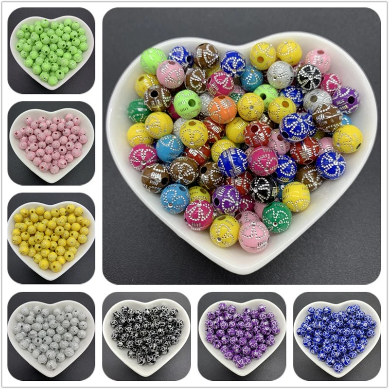 50pcs/Lot 8mm Acrylic Spacer Beads Carving Flowers Loose Round Beads ...