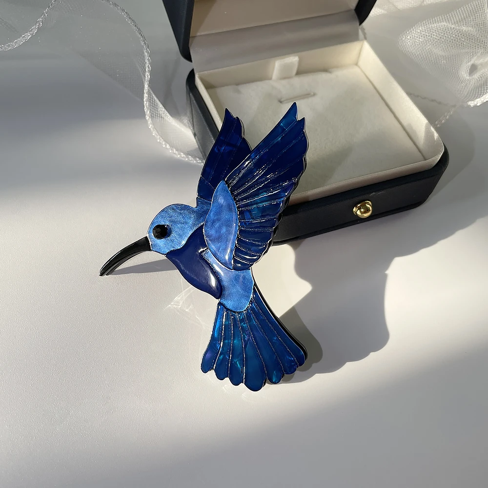 Resin Abalone Shell Blue Woodpecker Brooch Acrylic Handmade Vivid ...