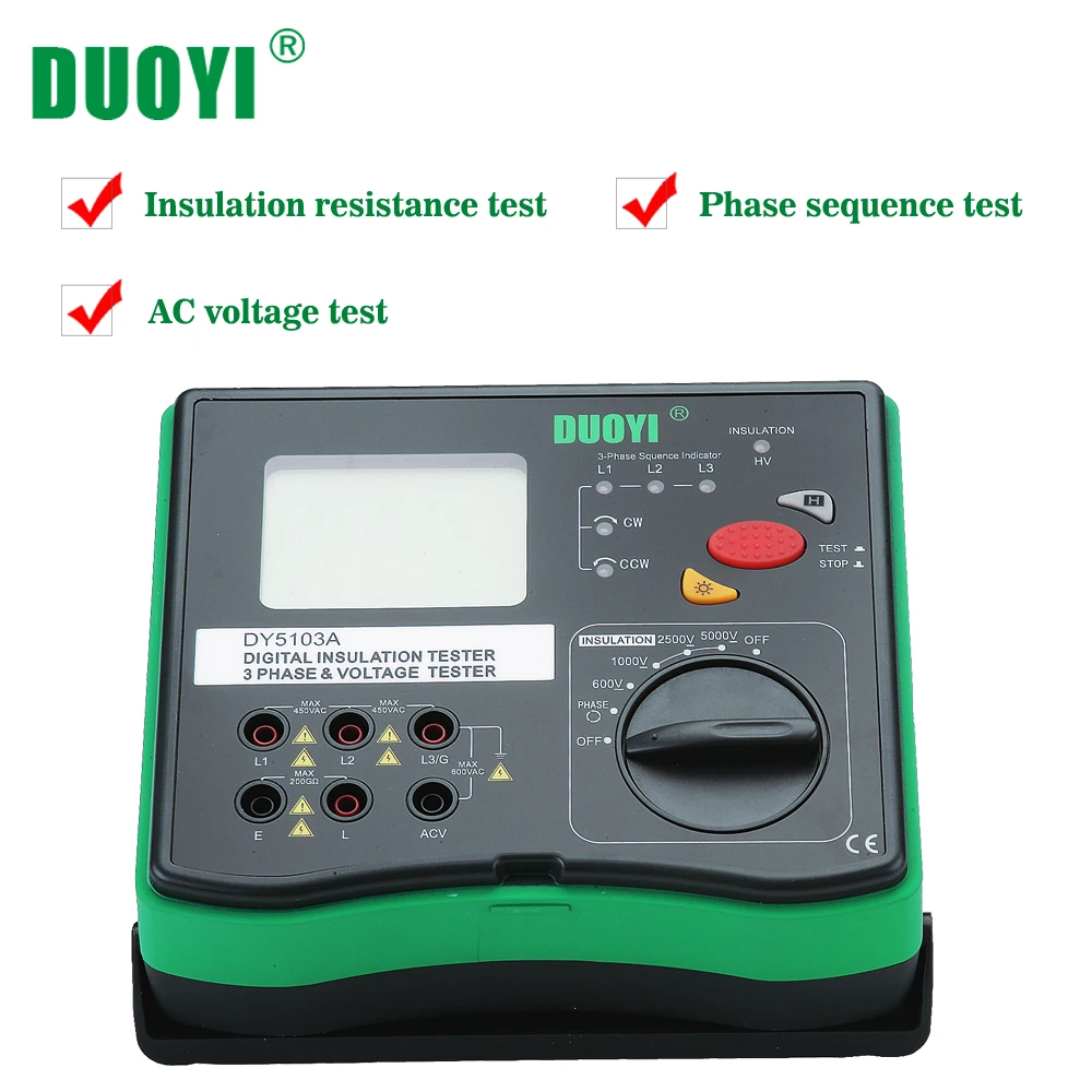 Duoyi Dy4200 Digital Insulation Resistance Tester Earth Ground Megger ...