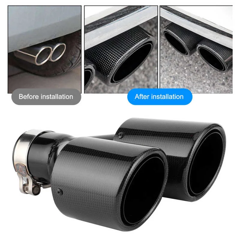 Carbon Fiber Dual Exhaust Tail Dual Pipe Glossy Y Shape Tail Pipe with ...