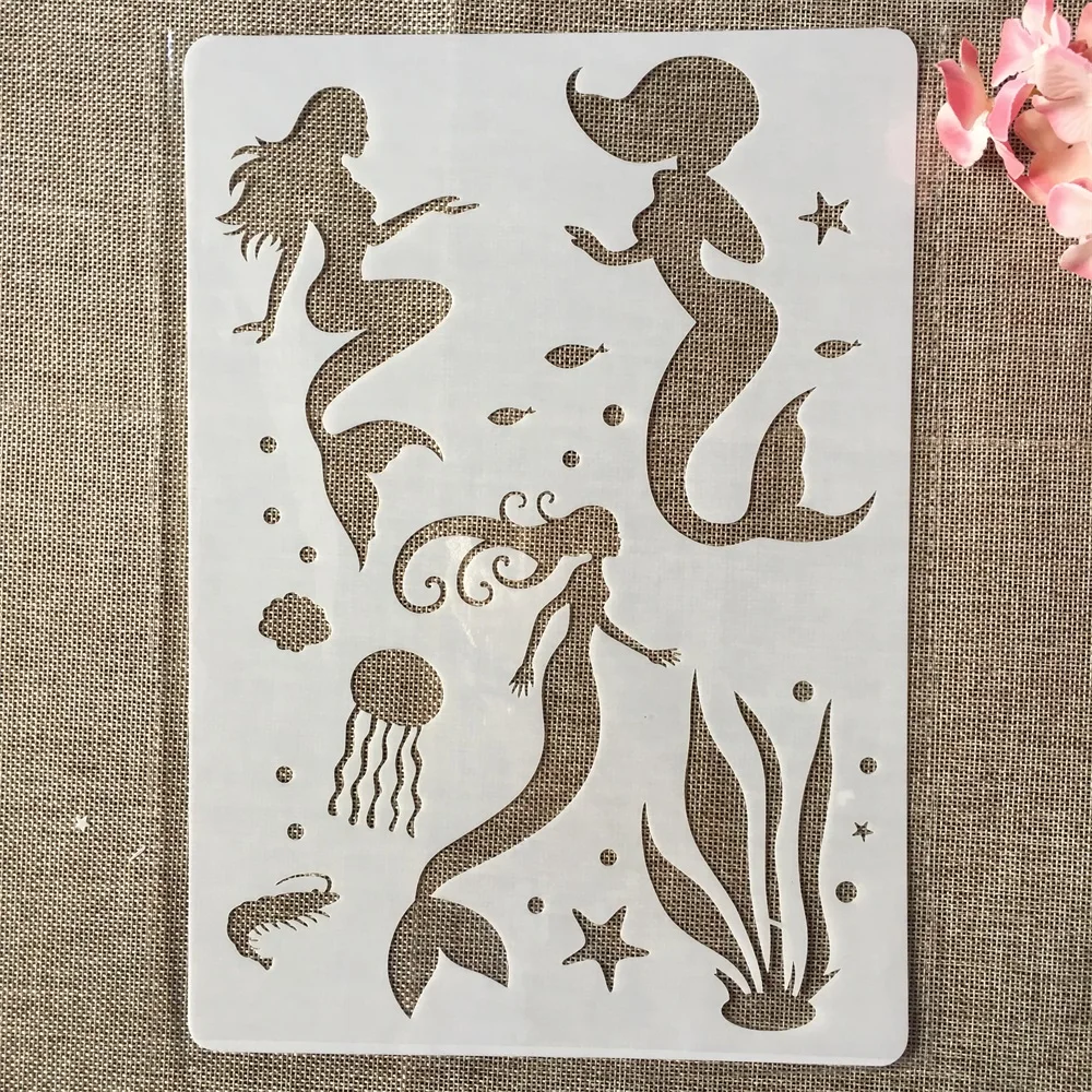A4-29cm-Mermaid-Marine-DIY-Layering-Stencils-Wall-Painting-Scrapbook ...