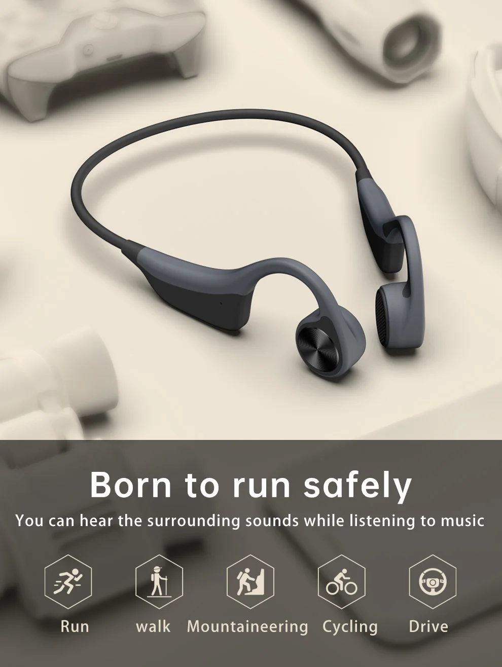 2021 New Bluetooth Headphone Wireless Bone Conduction Headset AI ...