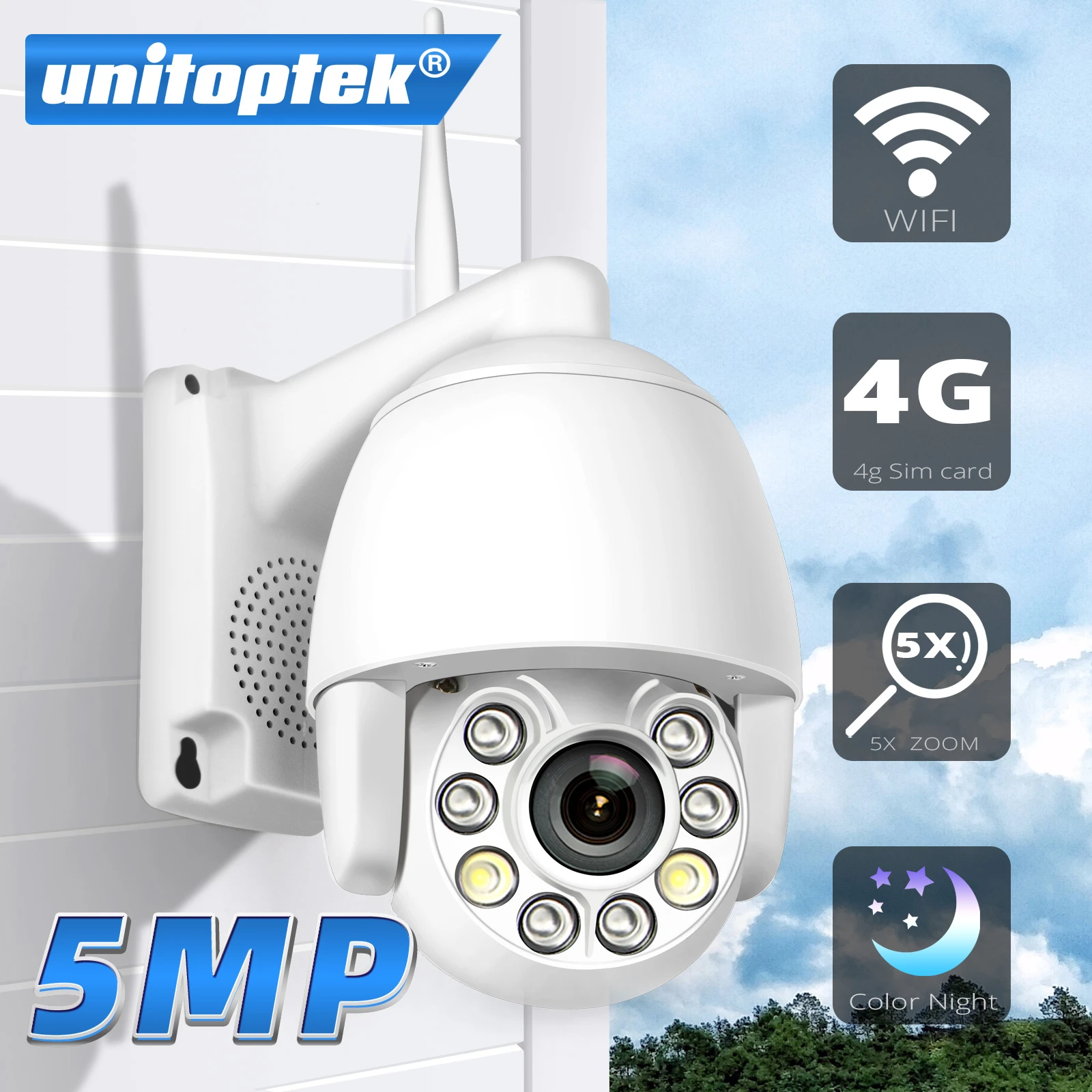 Ptz Wifi Ip Camera Outdoor Hd 5mp 4g Sim Card Ai Auto Tracking Cctv 5x ...