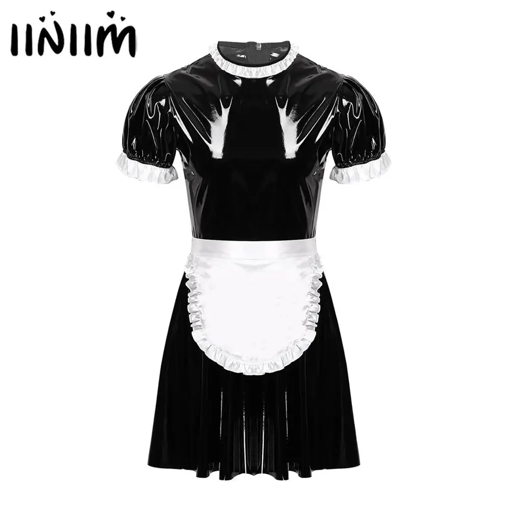 Mens Male Sissy Maid Dress Sexy Cosplay Costume Clubwear Puff Sleeve ...
