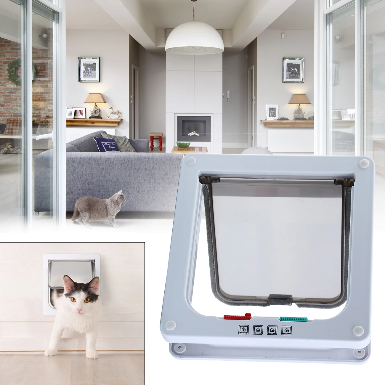 Honhill Cat Flap Door with 4 Way Lock S/M/L Security Magnetic Flap Door ...