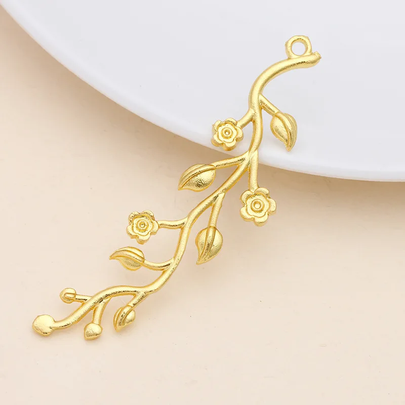 20 PCS 15*59mm Metal Alloy Flowers Branches Leaves Pendant Gold Silver ...