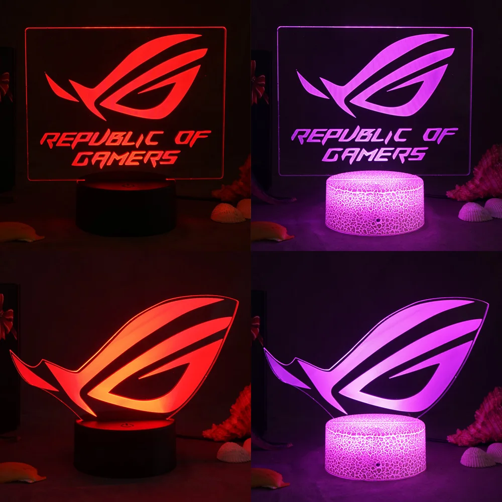 16 Colors Changing ROG Logo 3D Illusion Lamp Bedside Touch Night Light ...