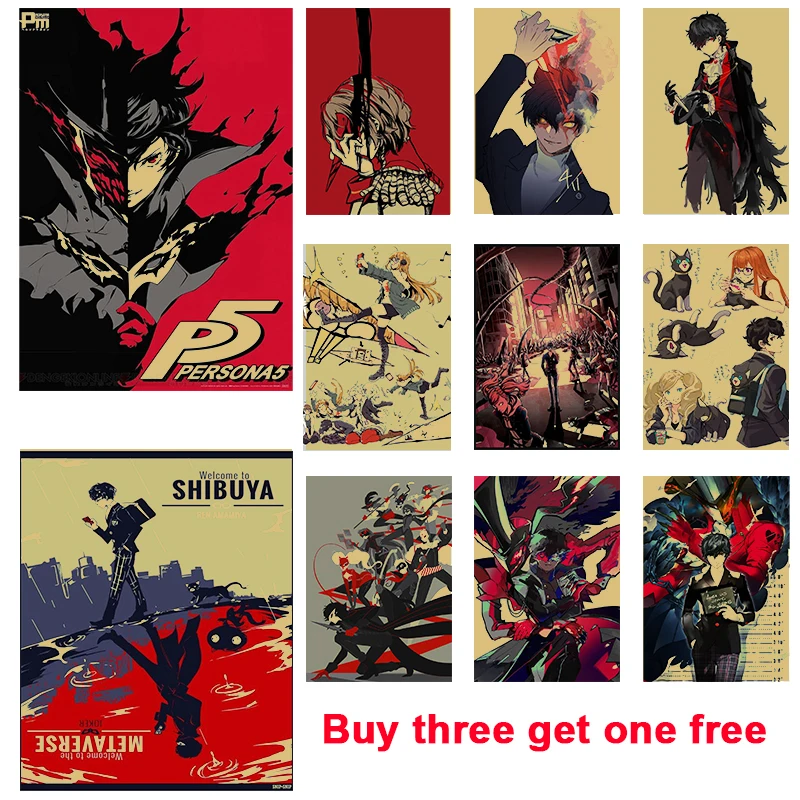Kraft Paper Retro Style Poster Persona 5 Art Poster Living Room ...