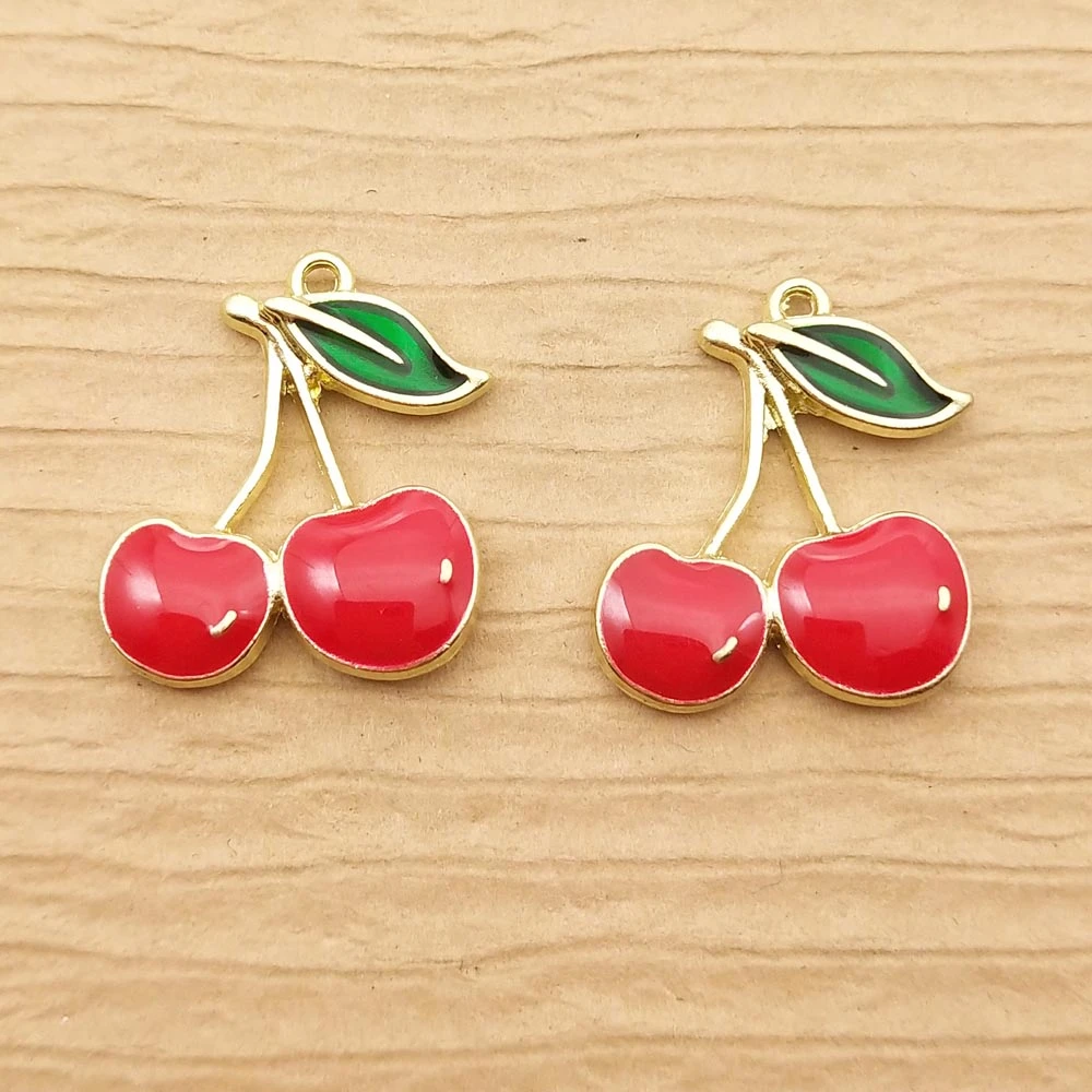 10pcs 16x19mm Enamel Fruit Cherry Charm For Jewelry Making Earring ...