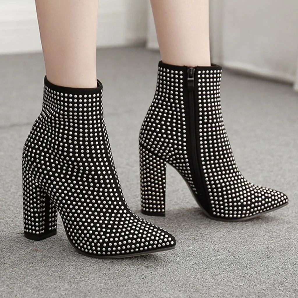 Botas de fiesta con remaches para mujer, botines de tacón alto con ...