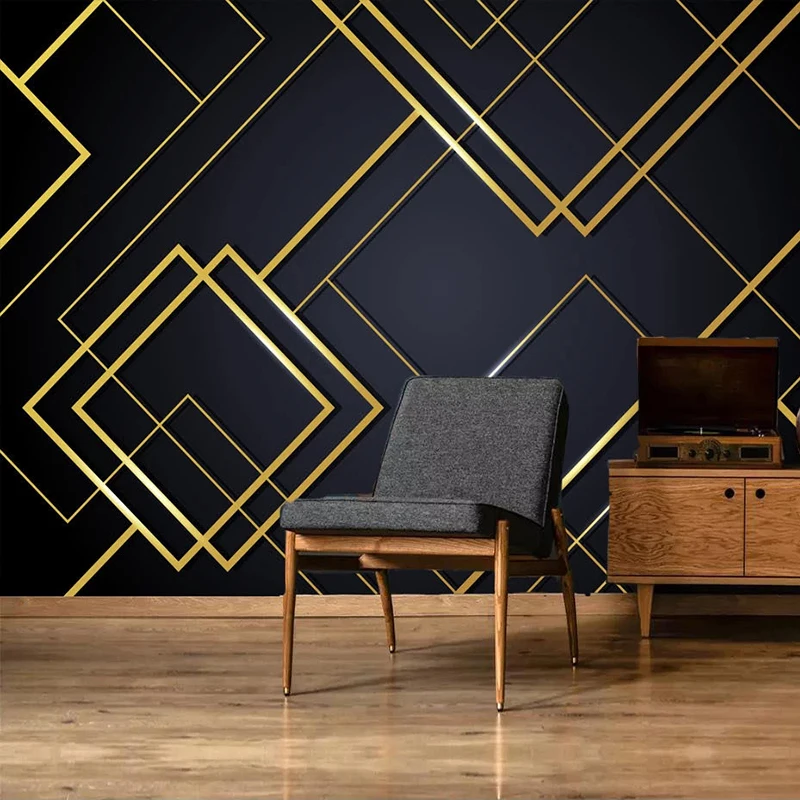 Custom-3D-Photo-Wallpaper-Golden-Lines-Creative-Geometric-Mural-Bedroom ...