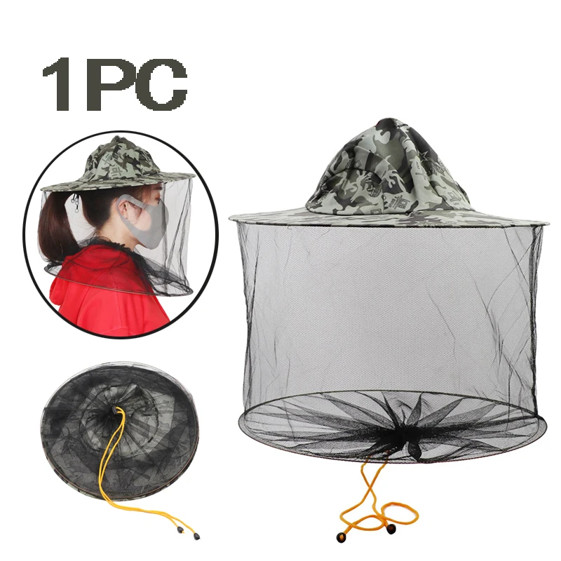 Beekeeping Hat Mosquito Camouflage Bee Insect Net Veil Hat Fishing Caps ...