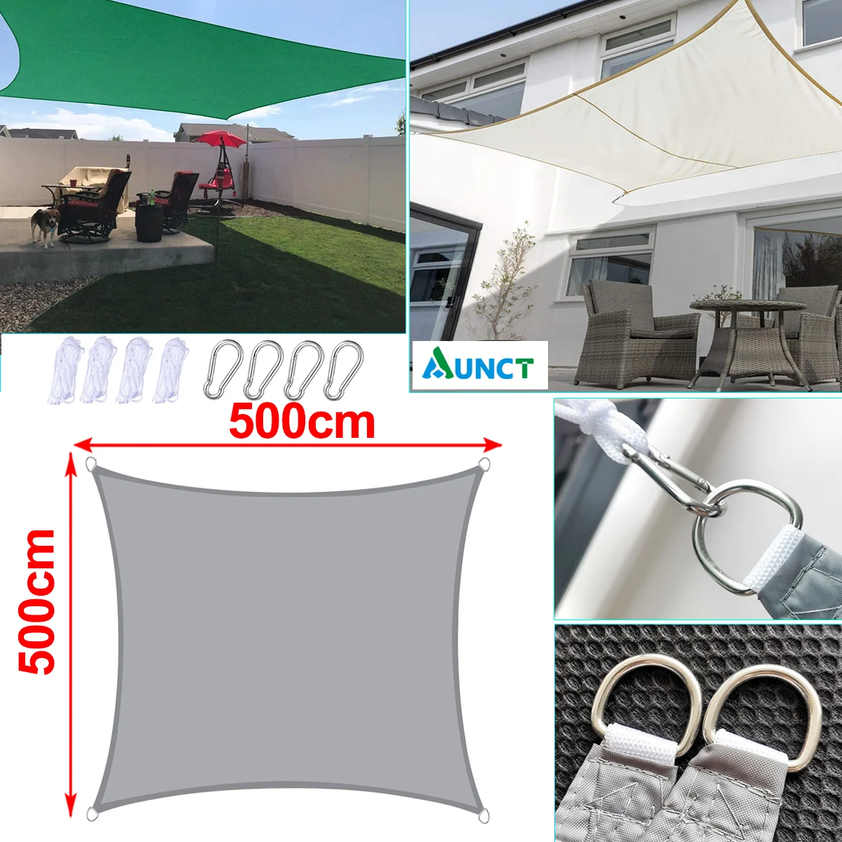 5x5M-420D-Oxford-Squre-Sun-Shade-sail-visor-pool-cover-Sunscreen ...