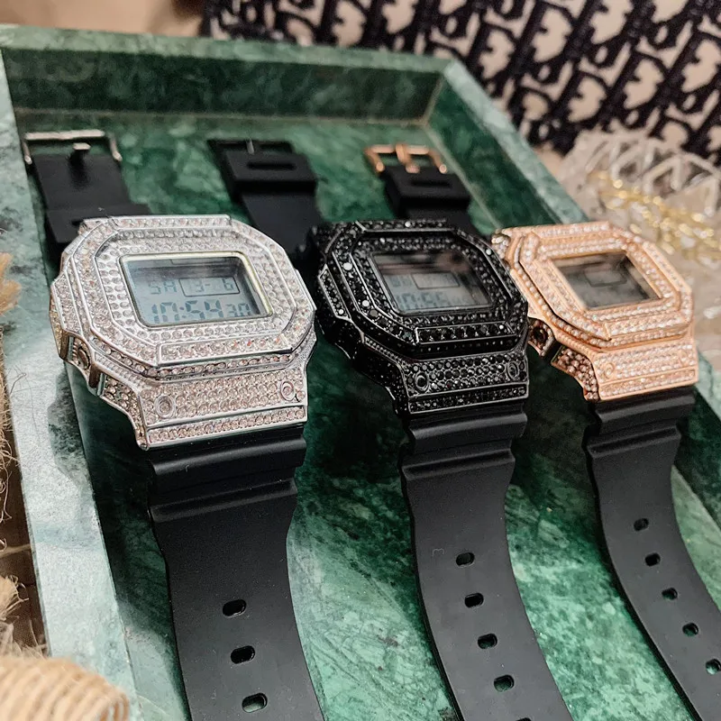 New Fashion Full Diamonds Men Square Watches For Women Sparkly ...