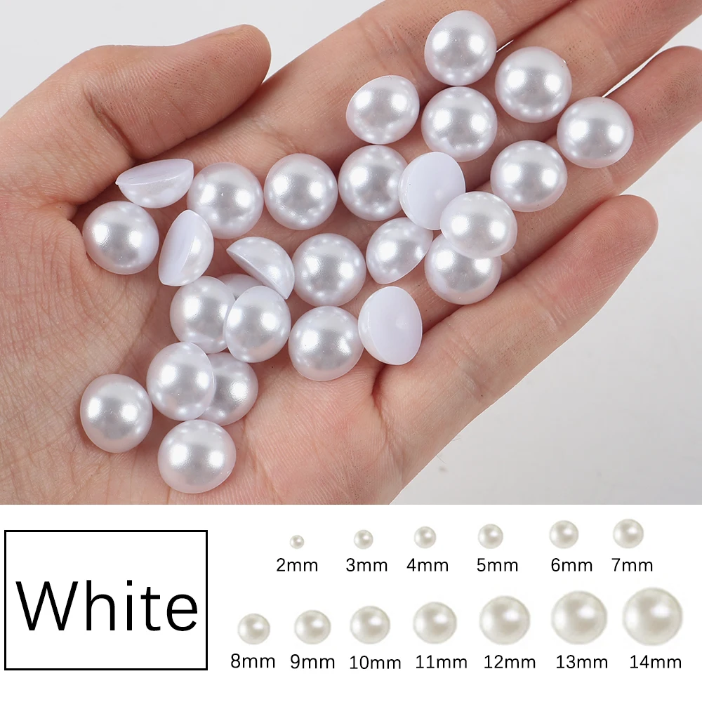 White Half Round Flatback Pearls mix sizes 2mm 3mm 4mm 5mm 6mm 8mm 10mm ...