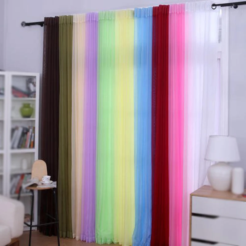 Solid Color Sheer Voile Curtains For French Door Multi-color Window ...
