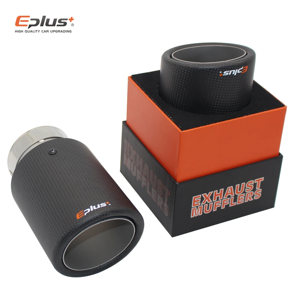 Eplus 자동차 무광 탄소 섬유 머플러 팁 배기 시스템 파이프 머플러 노즐 Akrapovic용 범용 압착 스테인리스 실버머플러 Aliexpress