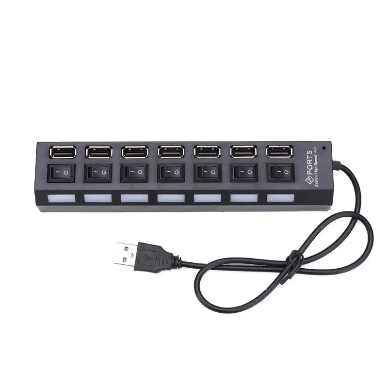 Hub USB, 7 porturi USB 2.0 High Speed, Buton individual On/Off ...