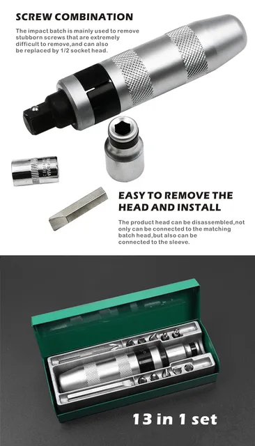 Impact Screw Driver 13-Piece Hand Impact Driver Set - S2 Steel Bits For ...