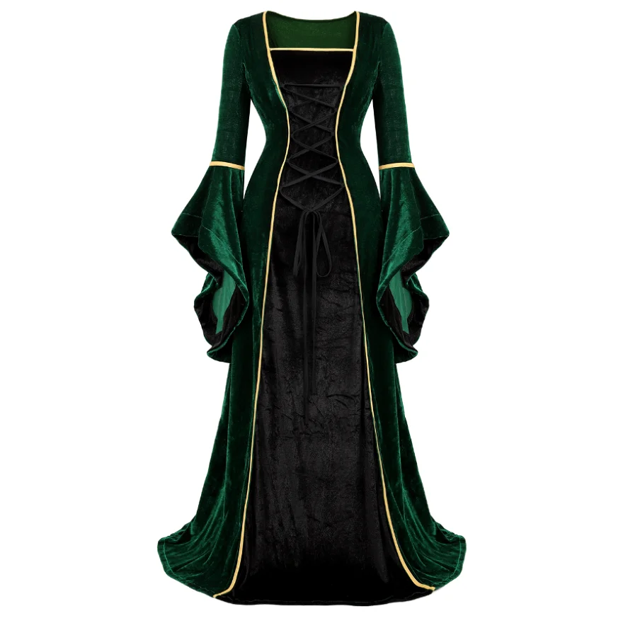 Women Renaissance Irish Deluxe Velvet Dress Victorian Medieval Long ...