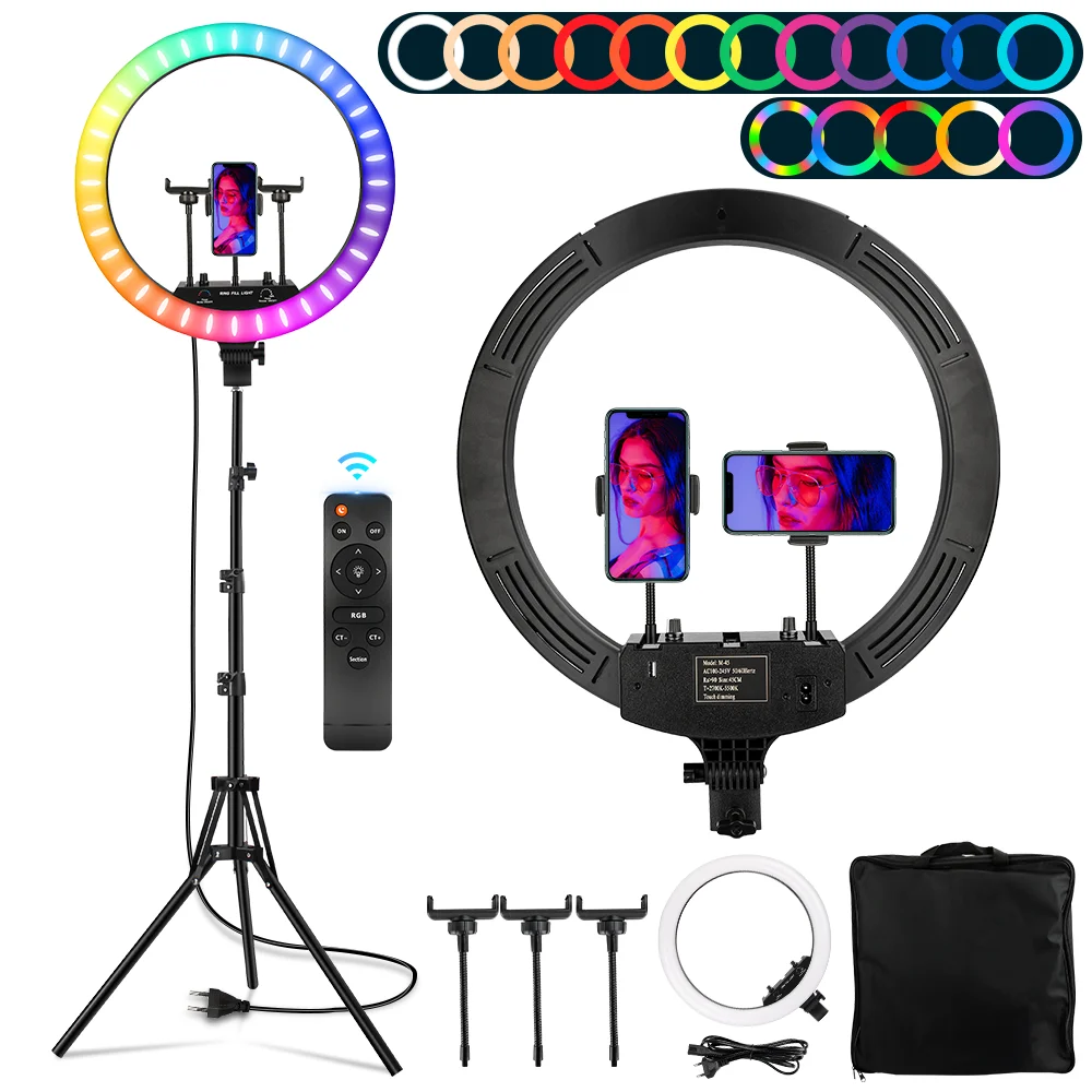 18 Inch Photography Ring Light RGB Ring Lamp with Tripod Dimmable 50W ...