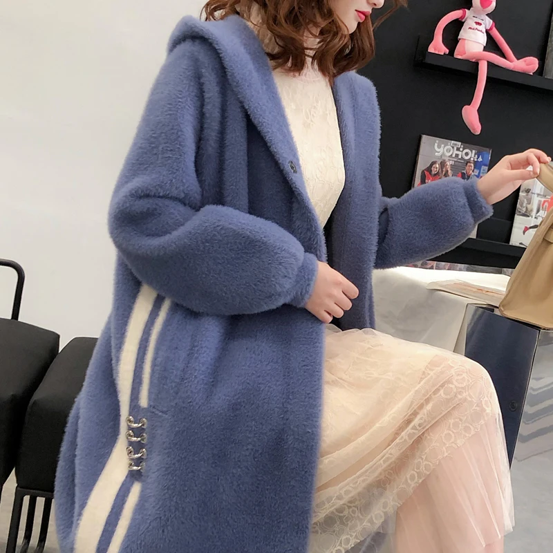 Светодиодная лампа направленного света вязаное пальто Женская длинная ...