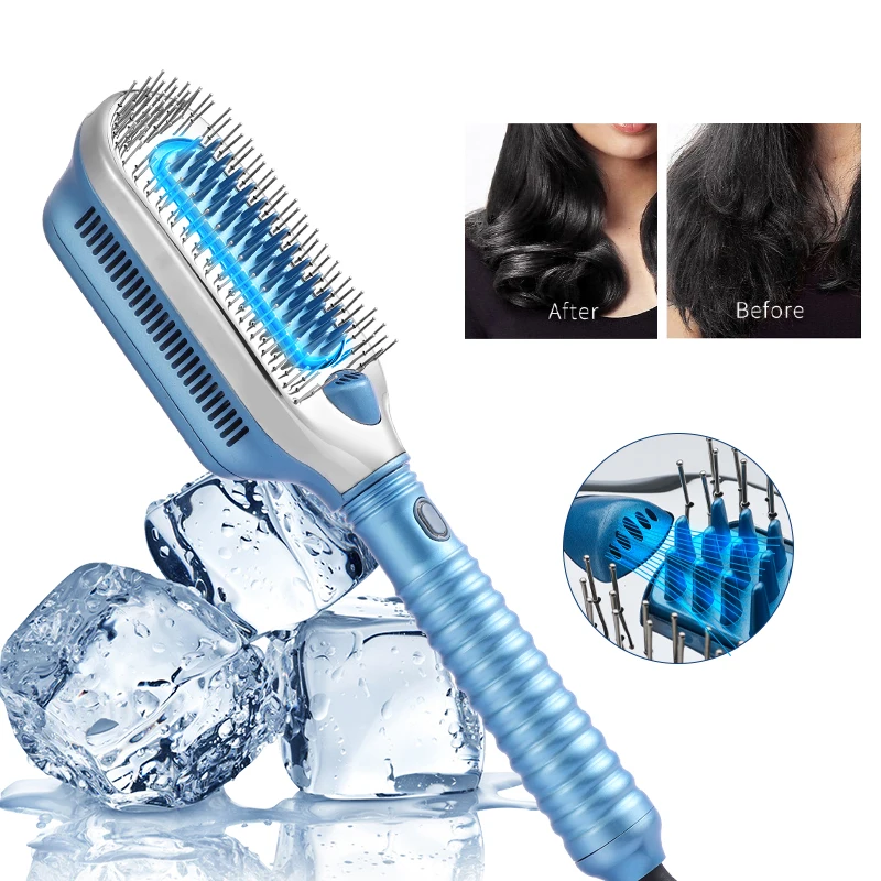 Hair Straightener Brush Ice Therapy Professional Negative Ion Cold Wind ...
