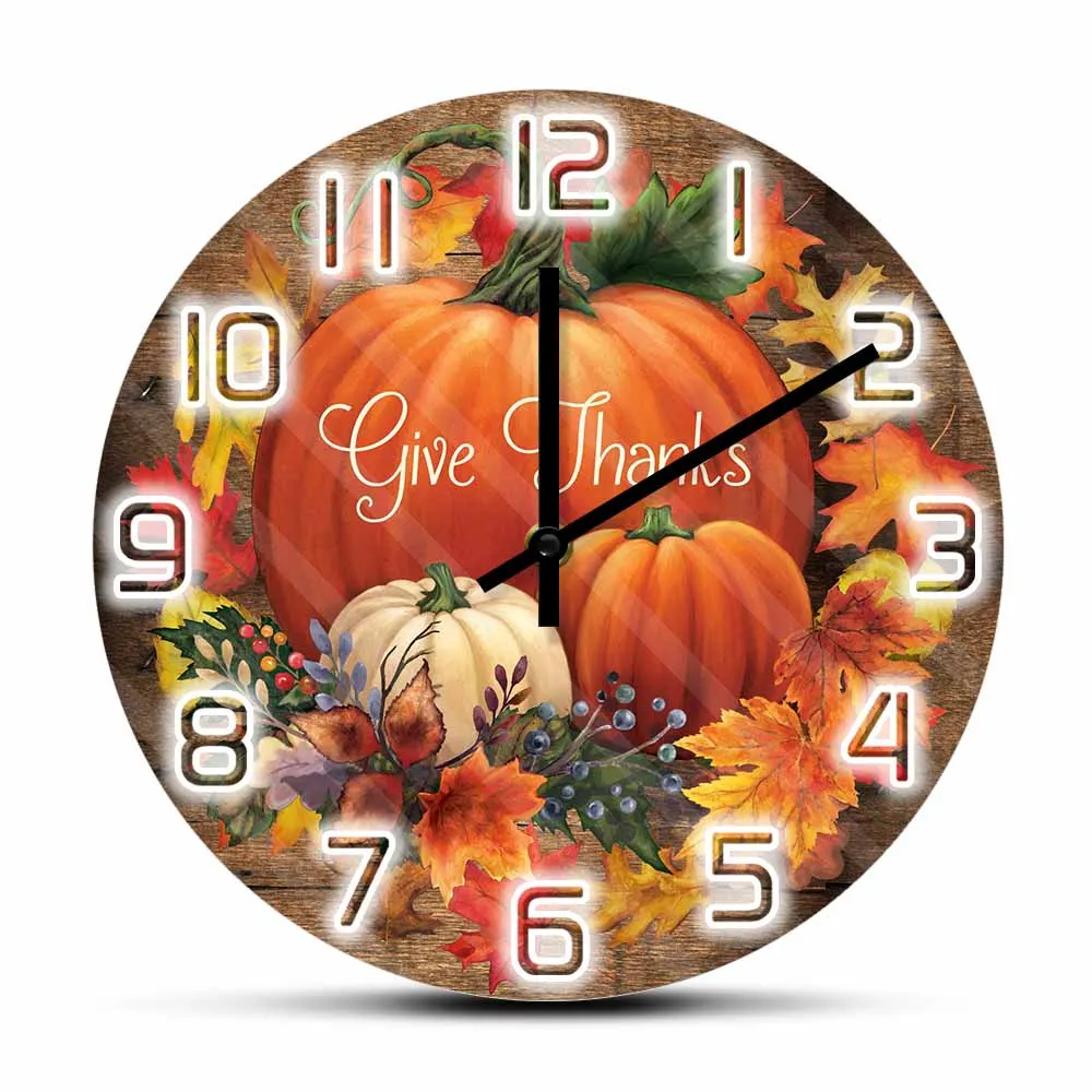 Pumpkin-Thanksgiving-Day-Printed-Wall-Clock-Give-Thanks-Fall-Sign ...