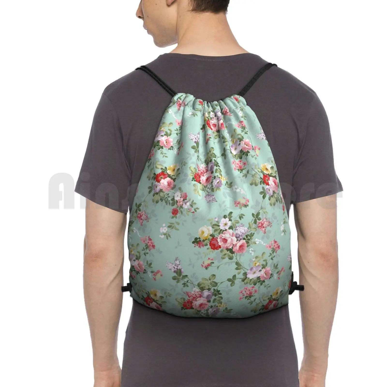 Vintage-Pink-Roses-Floral-Pattern-Backpack-Drawstring-Bags-Gym-Bag ...