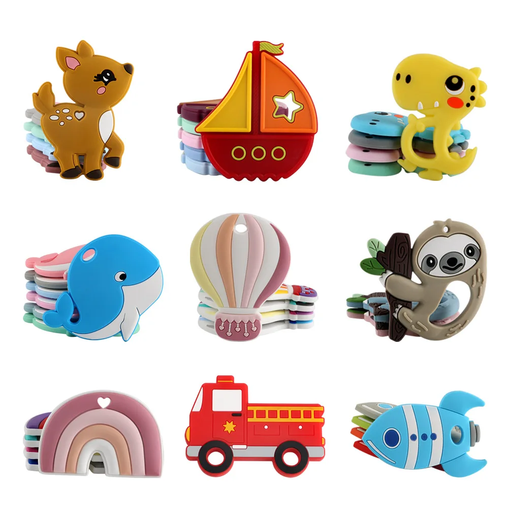 1/2pc Silicone Pendants Cartoon Animals Rainbow Train Food Grade ...