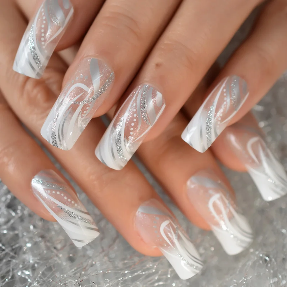 Acrylic Nails Silver Tips