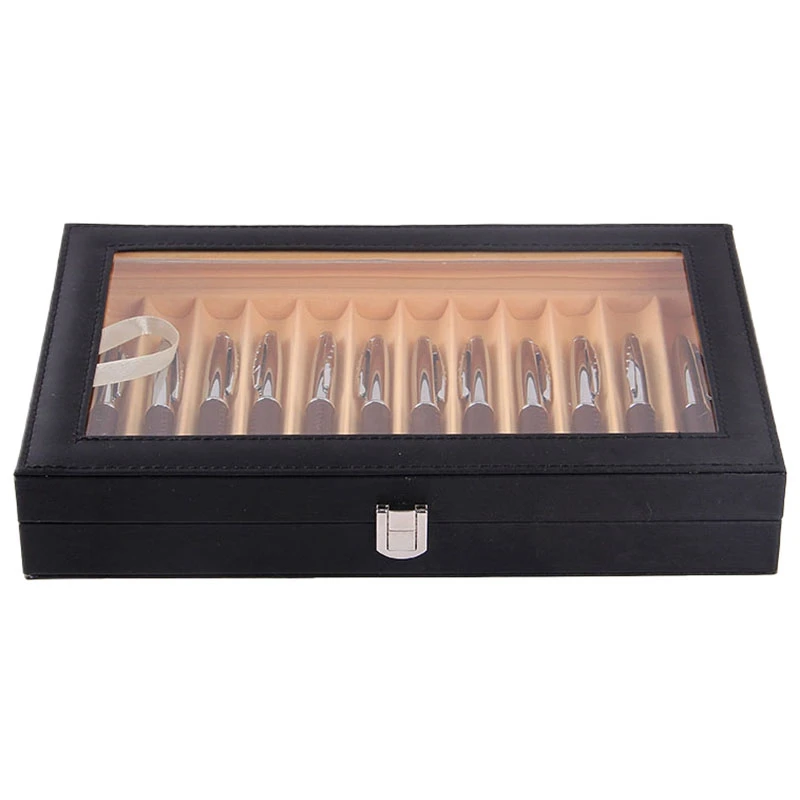 12-Pen-Box-Leather-Pen-Display-Box-PU-Pen-Storage-Box-Leather-Pencil ...