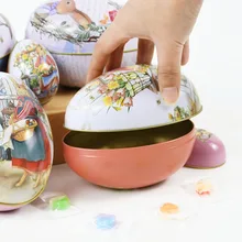 1pc Easter Egg Tinplate Box Cartoon Rabbit Printed Fillable Metal Eggs ...