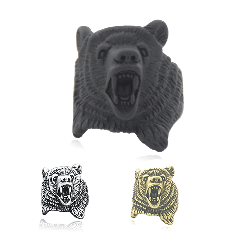 Metal Black Funny Viking Roaring Grizzly Bear Ring Anel Men Antique ...