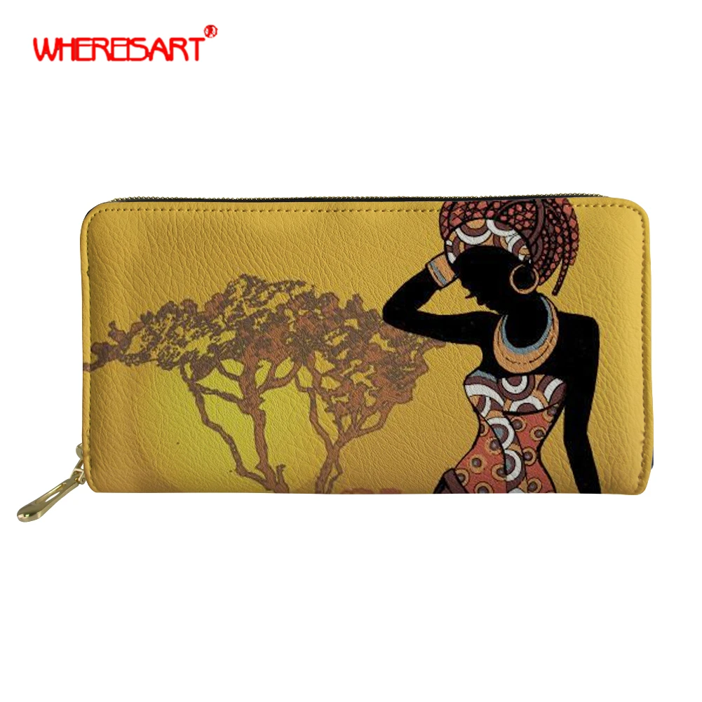 WHEREISART African American Women Wallets Fashion Lady Long Money Bag ...