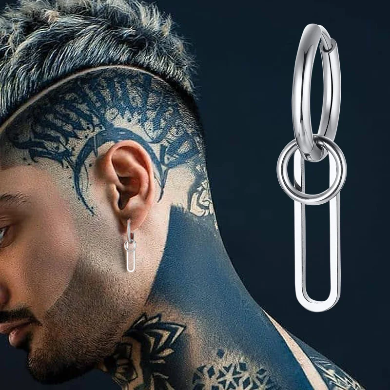 PAPER CLIP SILVER COLOR HOOPS EARRING FOR MEN GUY STAINLESS STEEL ...