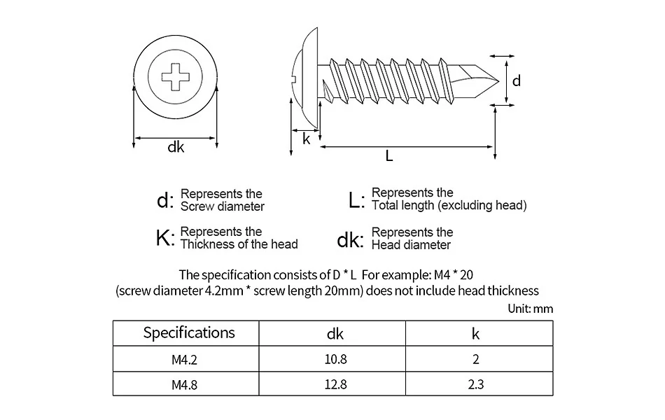 VIS,410 Stainless Steel-M4.2 10pcs-16mm--Vis à tarauder en acier inoxydable zingué M4.2 M4.8, 10 ...