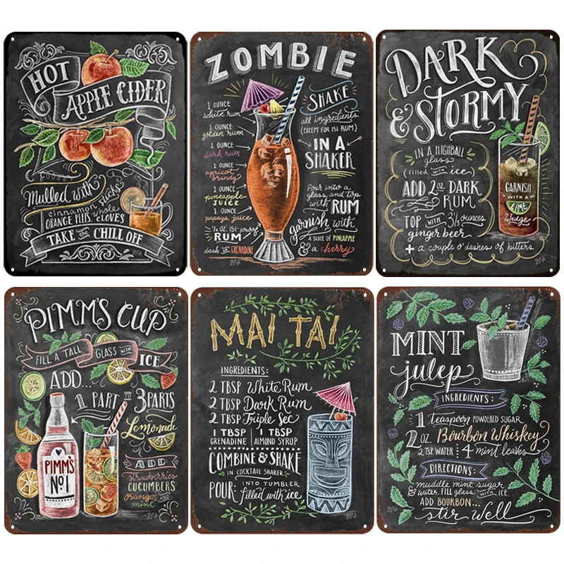 Mai Tai Cocktail Plaque Metal Signs Pimms Cup Whiskey Vintage Poster ...