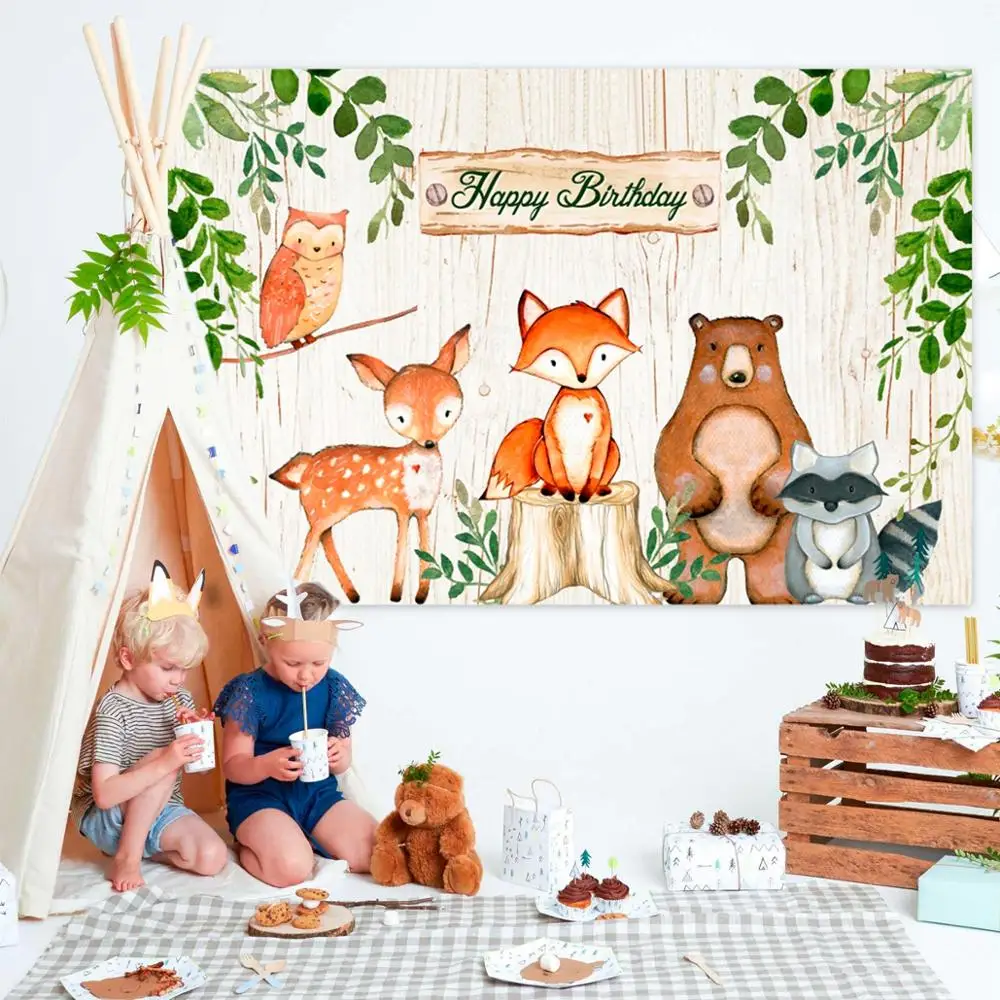 Forest Animals HM006 Woodland First Birthday Party Backdrop Woodland ...