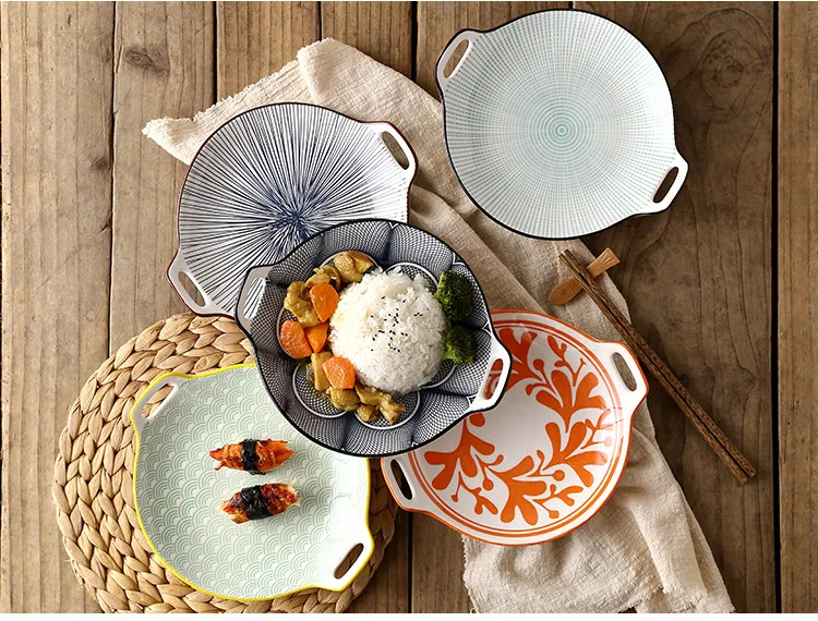 1 шт в японском стиле двойная ручка керамическая десертная тарелка