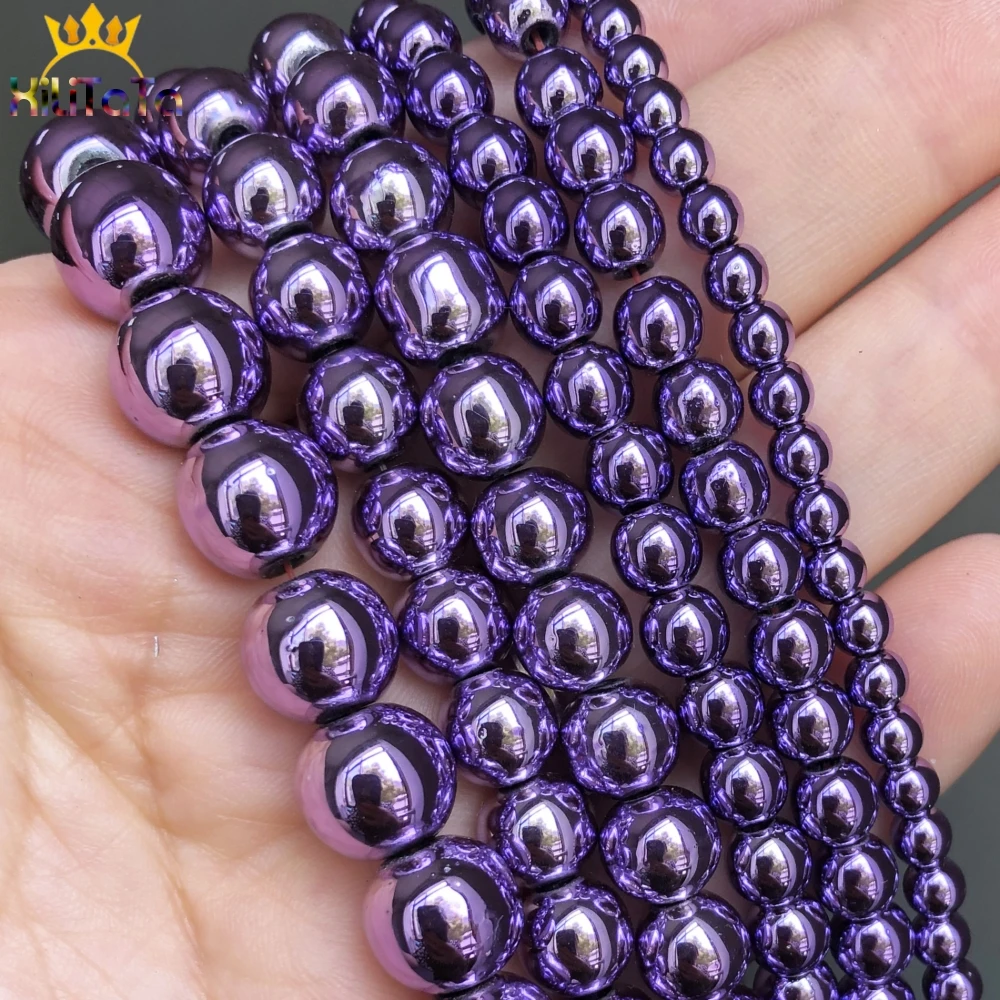 Purple-Plated-Hematite-Round-Beads-Natural-Loose-Stone-Beads-For ...