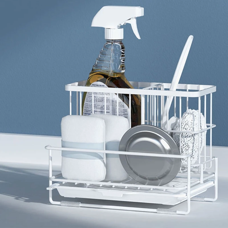Sponge Rack with Drain Tray Soap Brush Holder Shelf Organizer ...