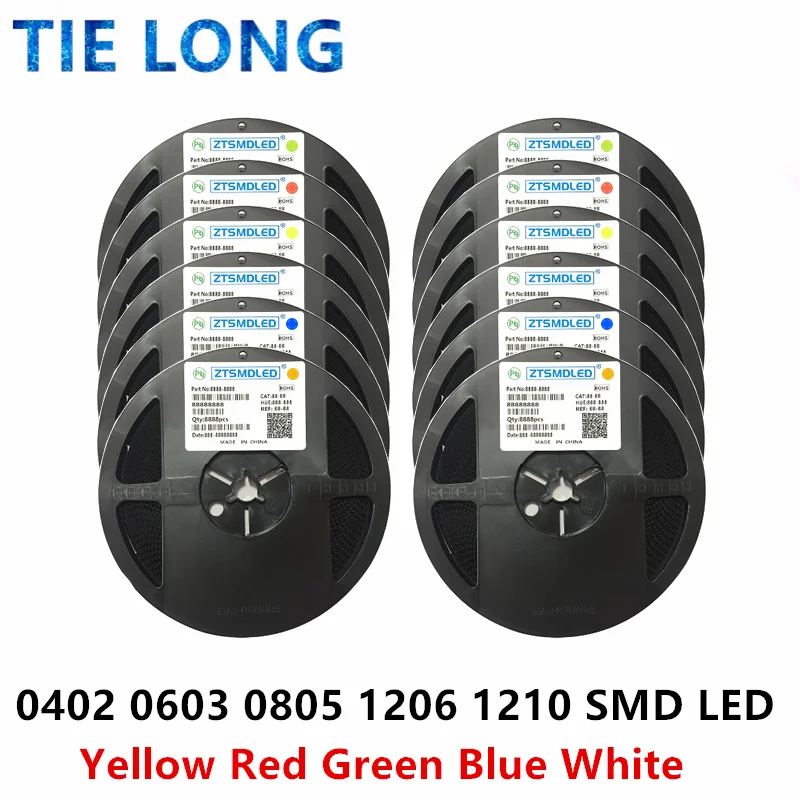 1Reel 0402 0603 0805 1206 1210 SMD LED Diodes light Yellow Red Green ...