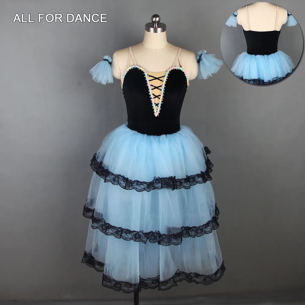 Tutú de Ballet largo español, negro de terciopelo corpiño superior ...