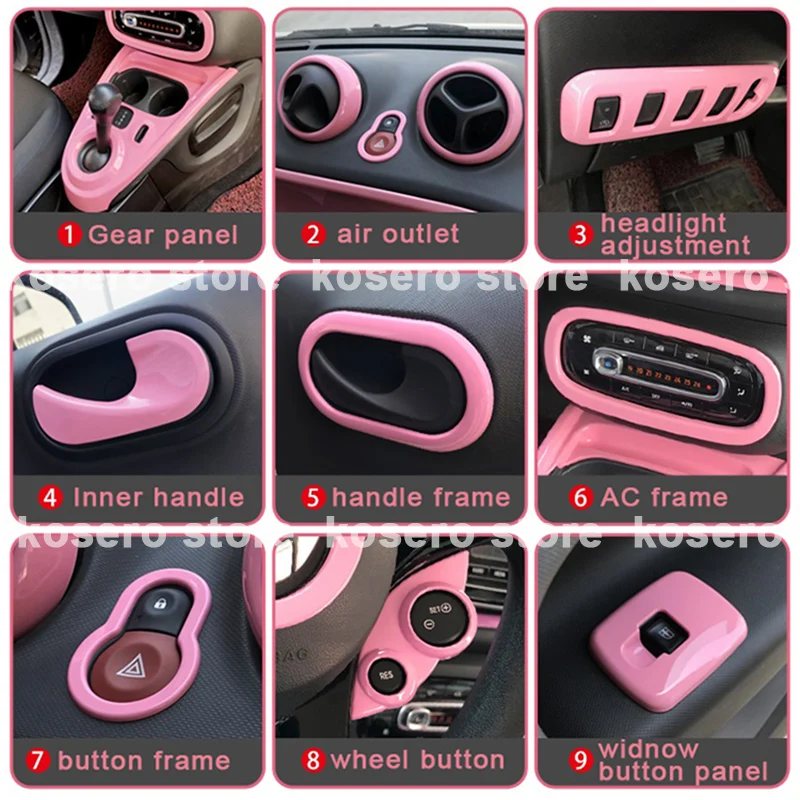 Pink Decorative Shell ABS Full Set Stickers Interior Cover For Smart ...