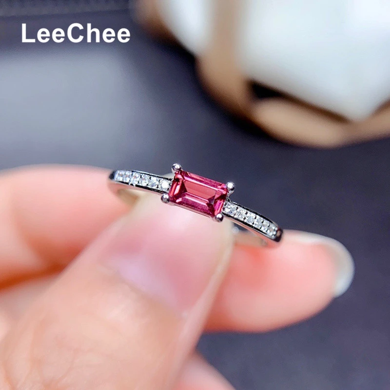 Genuine Pyrope Garnet Ring 3*5MM Rectangle Natural Red Gemstone Fine ...