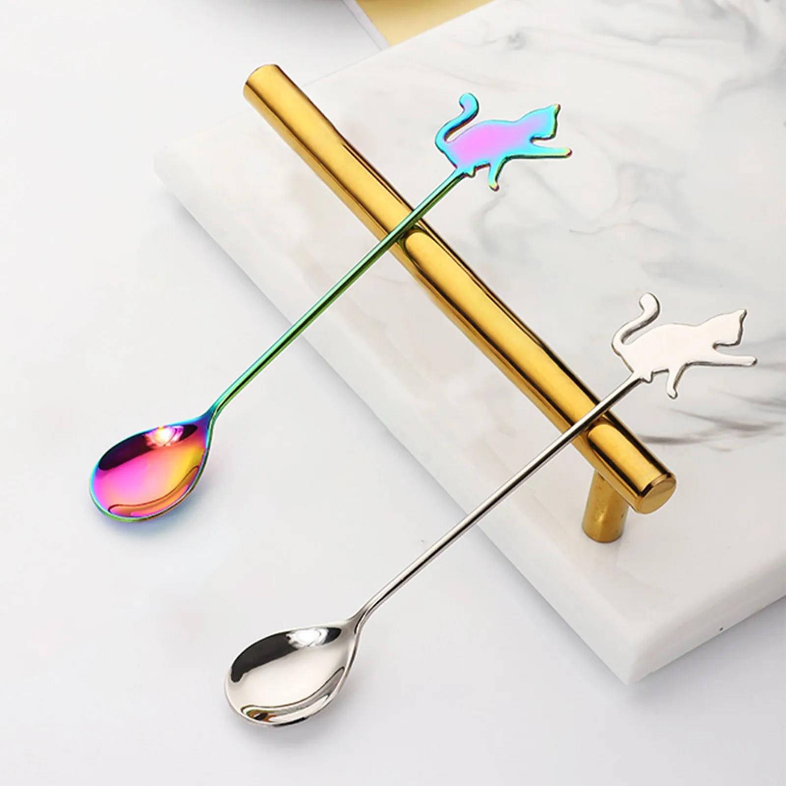 Mini Cute Coffee Spoon 304 Stainless Steel Cartoon Cat Spoon Teaspoon ...