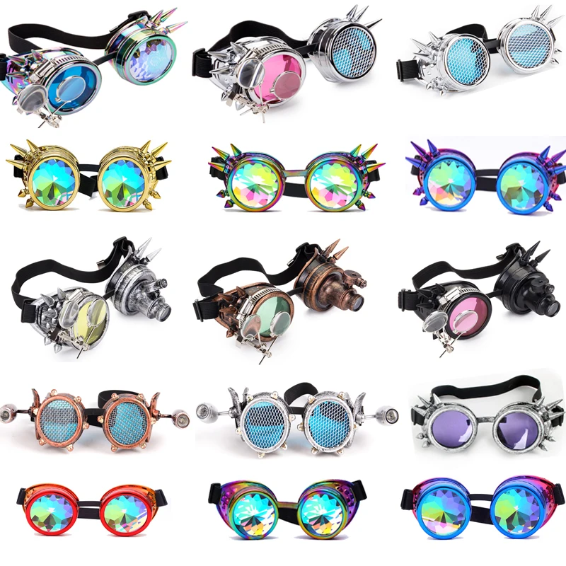 Punk Gothic Goggles with Various Lens Colors – Rainbow EDM Glasses ...