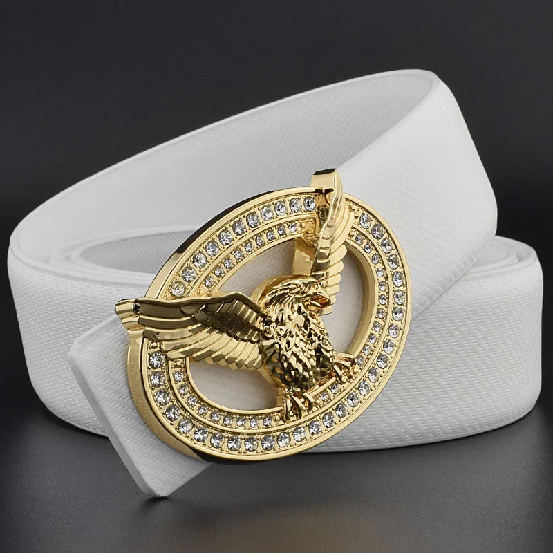 Branco cintura masculina moda golden eagle cintura couro genuíno marca ...